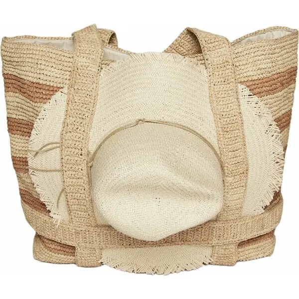 Hat Attack The Original Straw Traveler Bag - Natural/toast Stripe