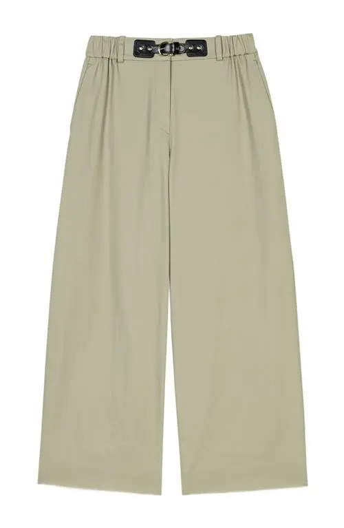Maje Wide-leg Gabardine Trousers With Buckled Belt - Khaki