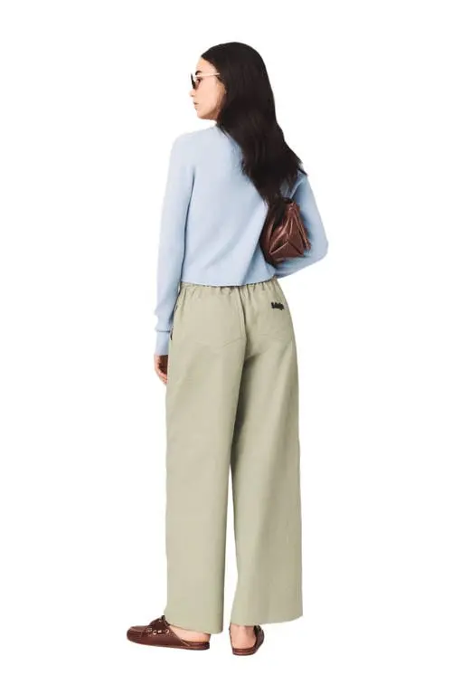 Maje Wide-leg Gabardine Trousers With Buckled Belt - Khaki