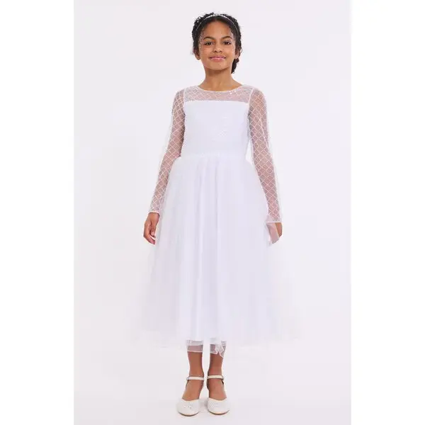 IRIS & IVY Embroidered Cap Sleeve Communion Dress