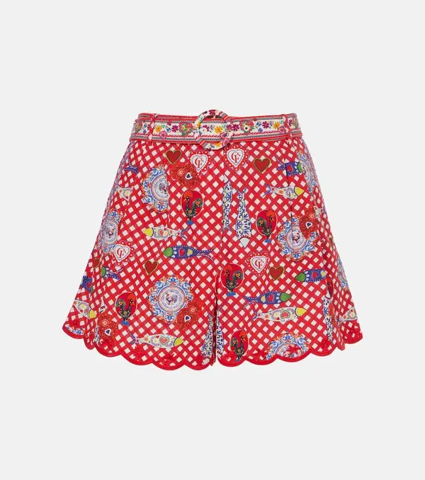 Camilla Printed Cotton Scalloped Shorts