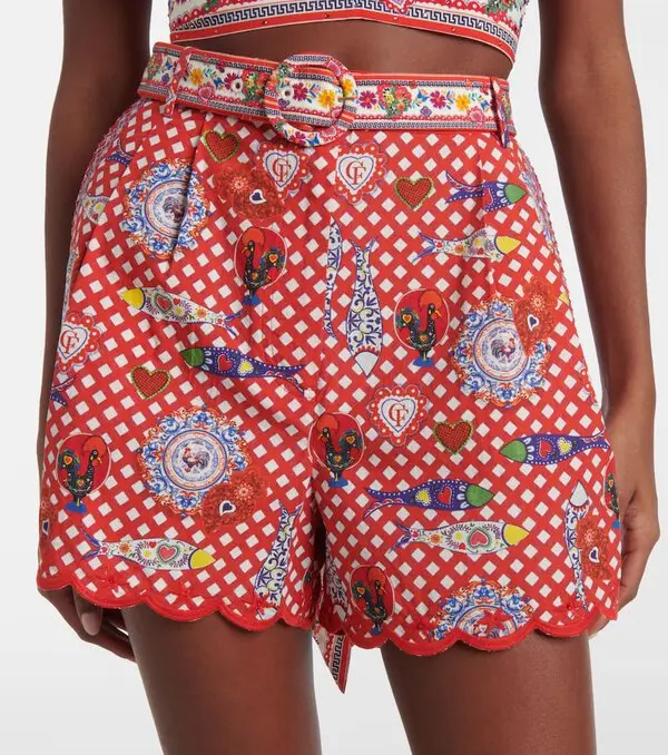 Camilla Printed Cotton Scalloped Shorts