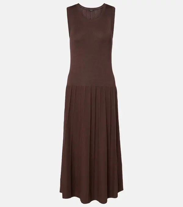 JOSEPH Pleated Midi Dress - Brown