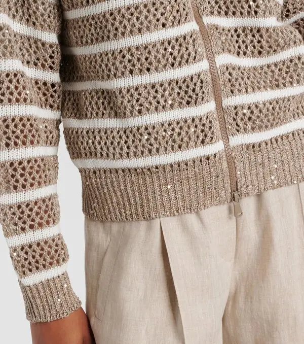 Brunello Cucinelli Sequined Striped Linen-blend Cardigan