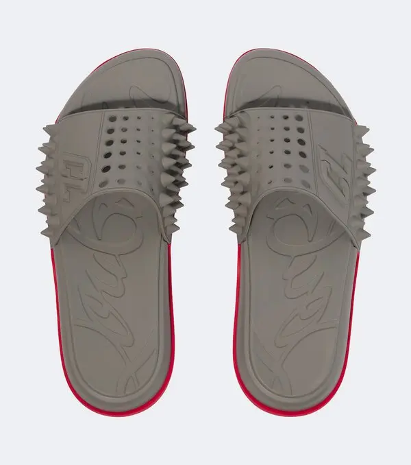 CHRISTIAN LOUBOUTIN Take It Easy Perforated Spiked Slides - Grey