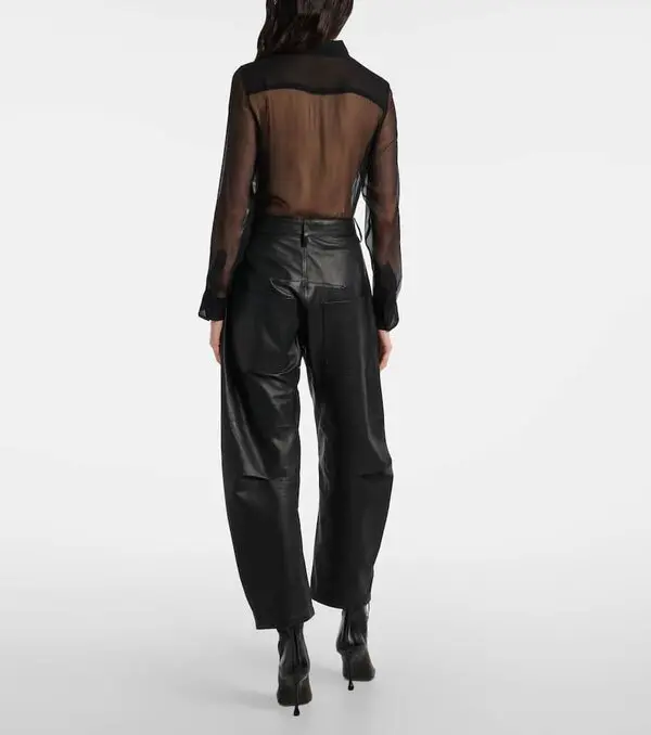 NILI LOTAN Shon Leather Barrel-leg Pants