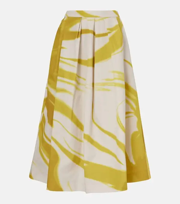 Dries Van Noten Printed Cotton Midi Skirt - Yellow