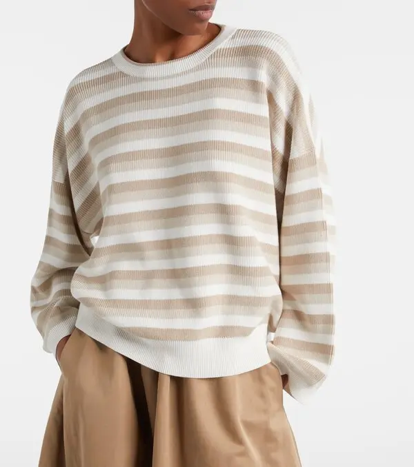 Brunello Cucinelli Striped Cotton Sweater - White