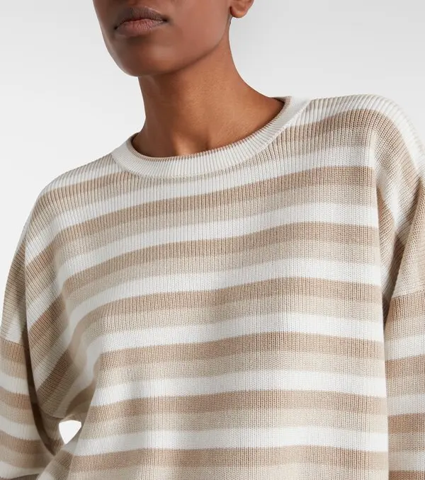 Brunello Cucinelli Striped Cotton Sweater - White