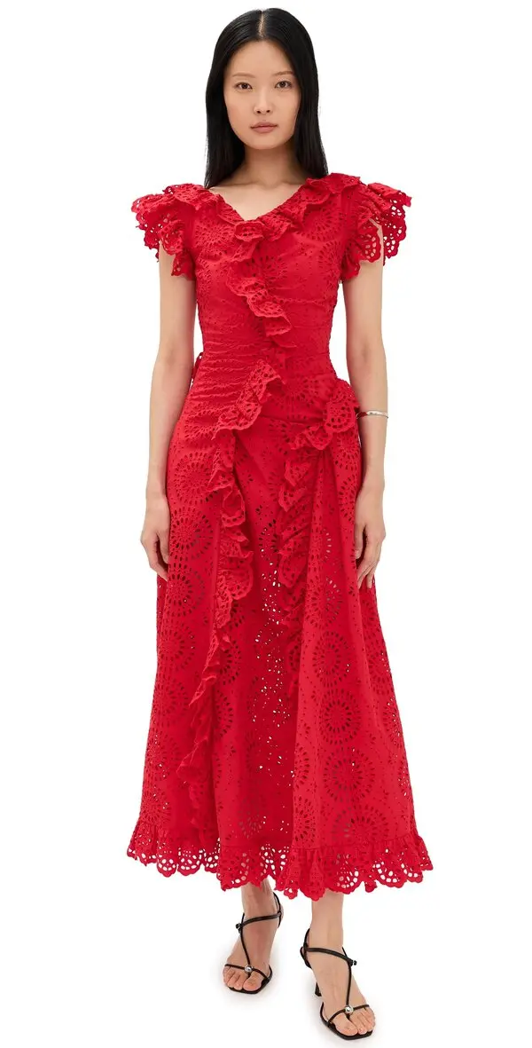 AKNVAS Charli Cotton Eyelet Dress - Poppy