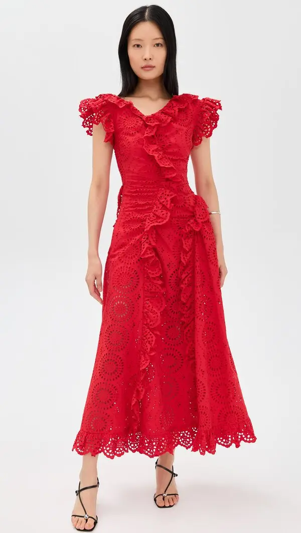 AKNVAS Charli Cotton Eyelet Dress - Poppy
