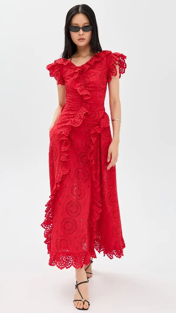 AKNVAS Charli Cotton Eyelet Dress - Poppy