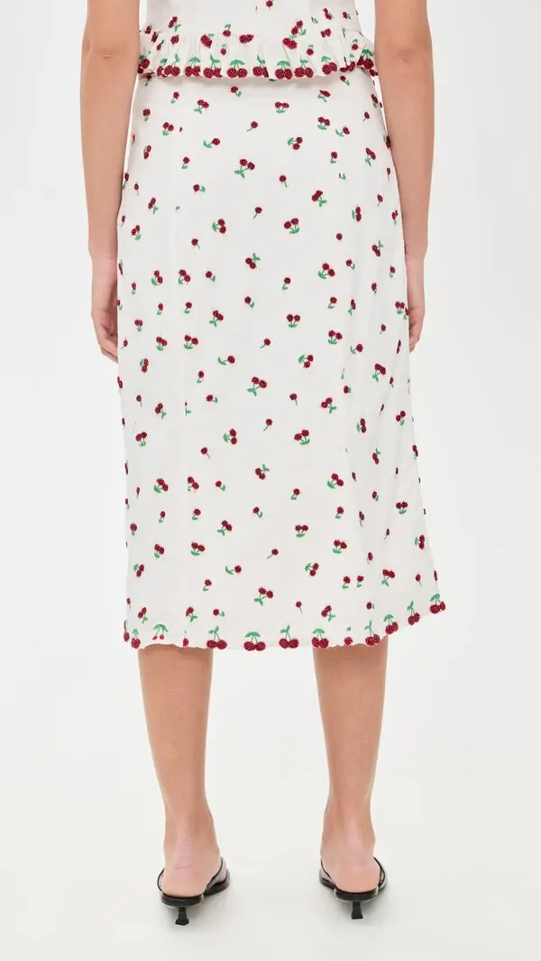 For Love Lemons Beaded Cherries Midi Skirt White Editorialist