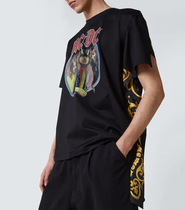 Junya Watanabe Ac/dc Printed Caped Cotton Jersey T-shirt - Multicoloured
