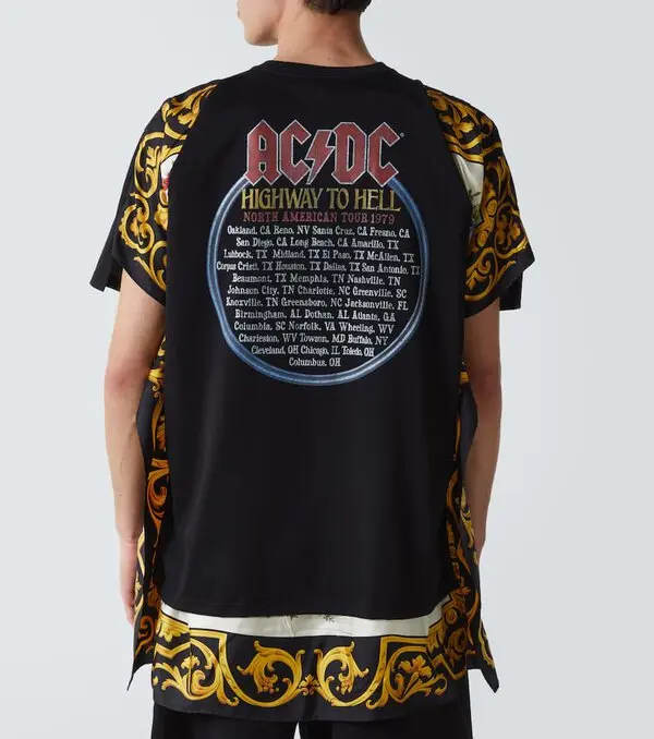 Junya Watanabe Ac/dc Printed Caped Cotton Jersey T-shirt - Multicoloured