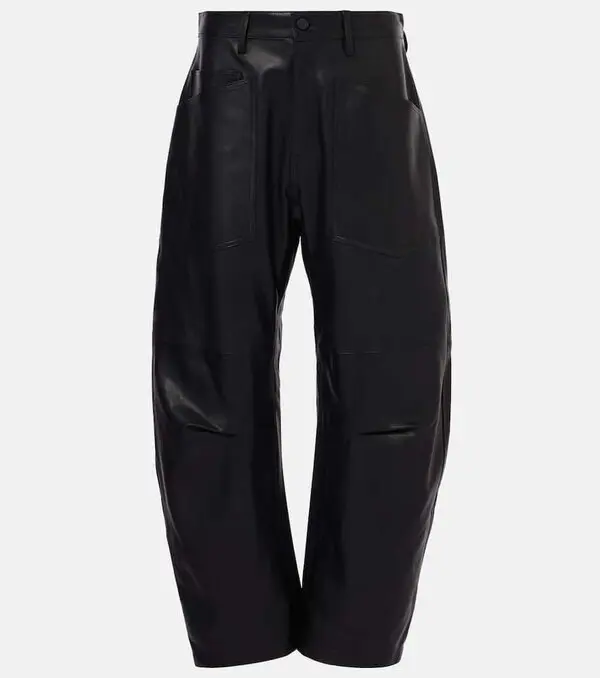 NILI LOTAN Shon Leather Barrel-leg Pants - Black
