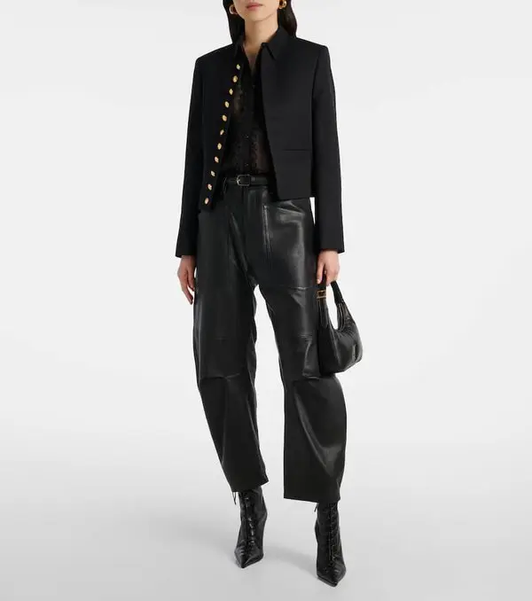 NILI LOTAN Shon Leather Barrel-leg Pants - Black