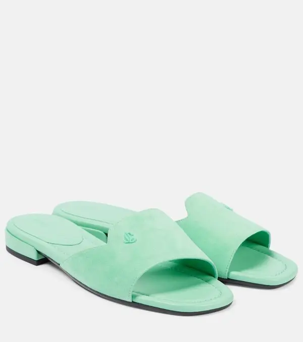 JIMMY CHOO Dina Logo Suede Slides - Green