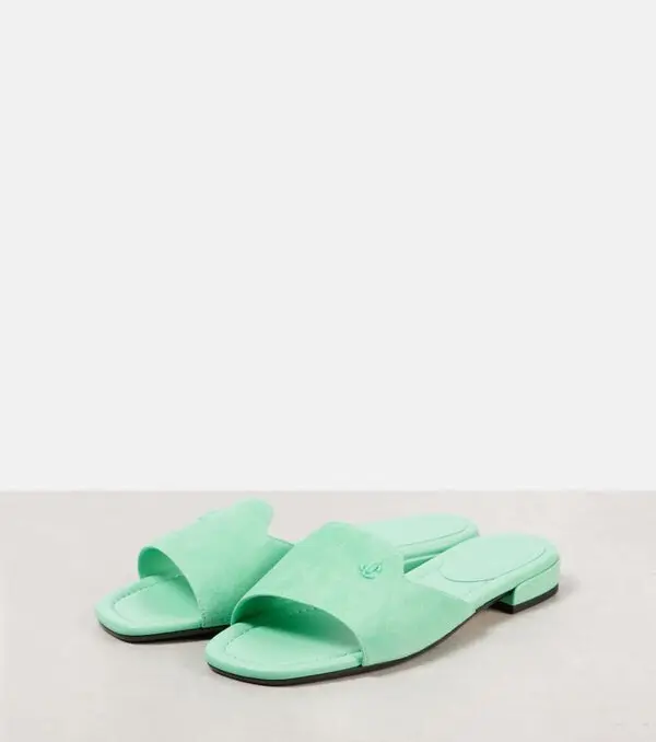 JIMMY CHOO Dina Logo Suede Slides - Green