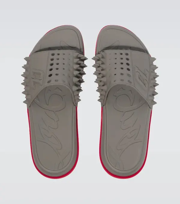 CHRISTIAN LOUBOUTIN Take It Easy Perforated Spiked Slides - Grey