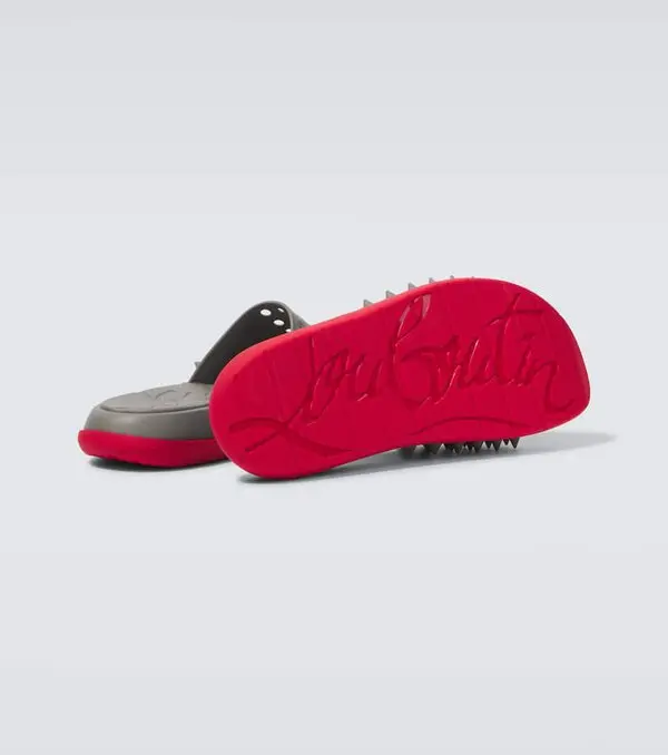CHRISTIAN LOUBOUTIN Take It Easy Perforated Spiked Slides - Grey