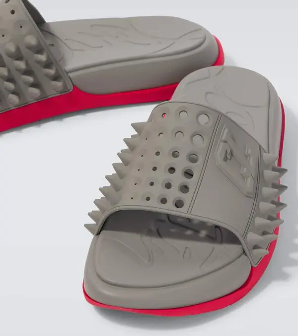 CHRISTIAN LOUBOUTIN Take It Easy Perforated Spiked Slides - Grey