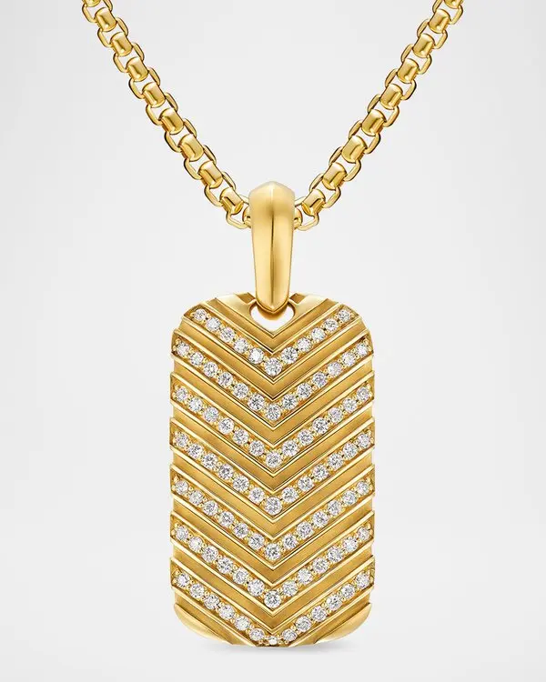 David Yurman Chevron Tag Enhancer In 18k Gold With Diamonds, 27mm - Diamond