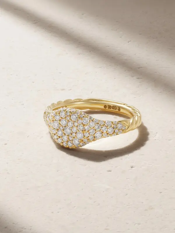 David Yurman Petite Pavé 18-karat Diamond Signet Ring - Gold