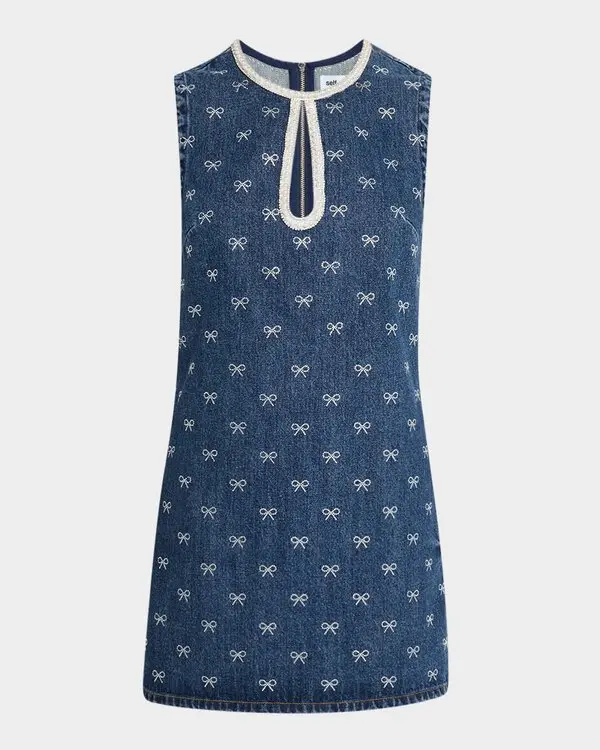 SELF-PORTRAIT Denim Diamante Bow Mini Dress