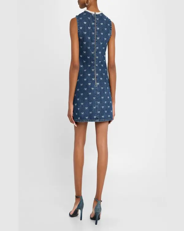 SELF-PORTRAIT Denim Diamante Bow Mini Dress