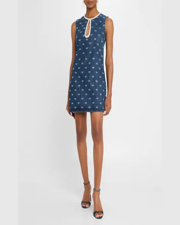 SELF-PORTRAIT Denim Diamante Bow Mini Dress