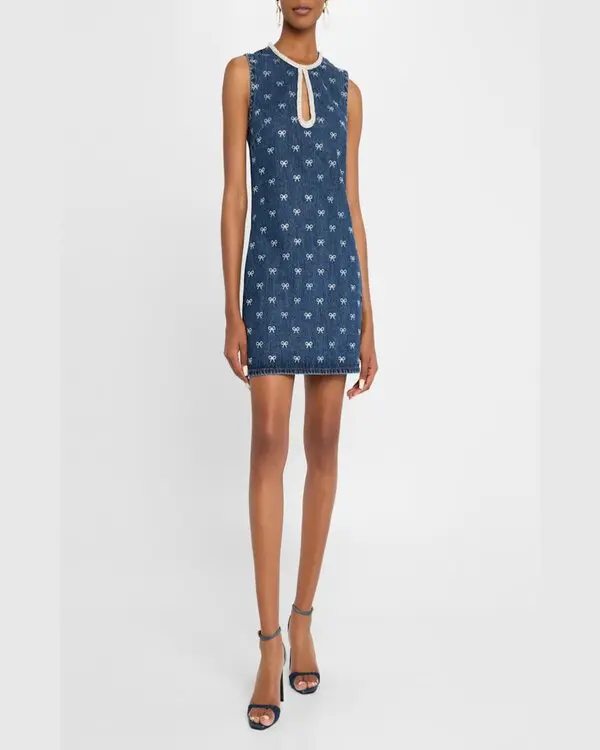 SELF-PORTRAIT Denim Diamante Bow Mini Dress
