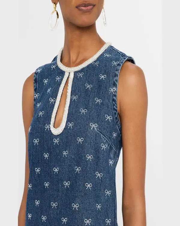 SELF-PORTRAIT Denim Diamante Bow Mini Dress