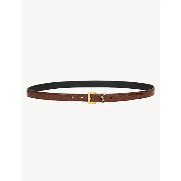 Saint Laurent Cassandre Thin Belt - Vegetal Brown
