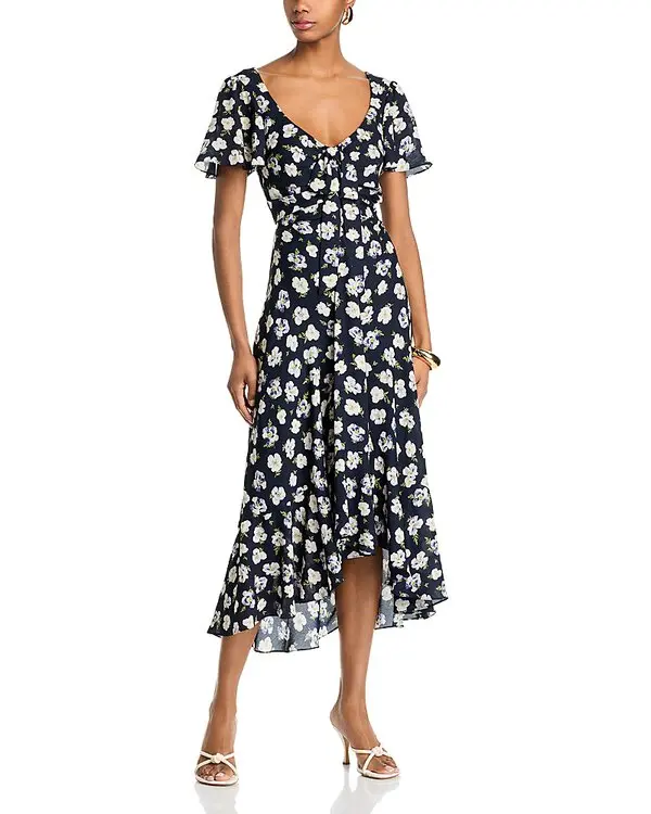 Cinq À Sept Tossed Poppies Isha Dress - Navy Multi