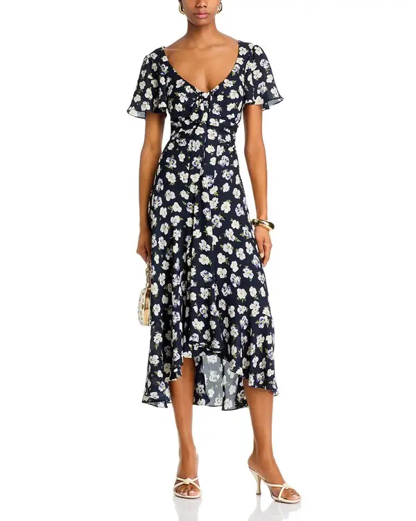 Cinq À Sept Tossed Poppies Isha Dress - Navy Multi