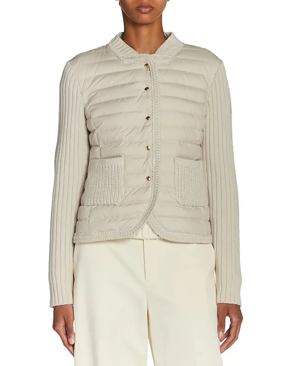Moncler Mixed Media Leather Cardigan - Light Beige