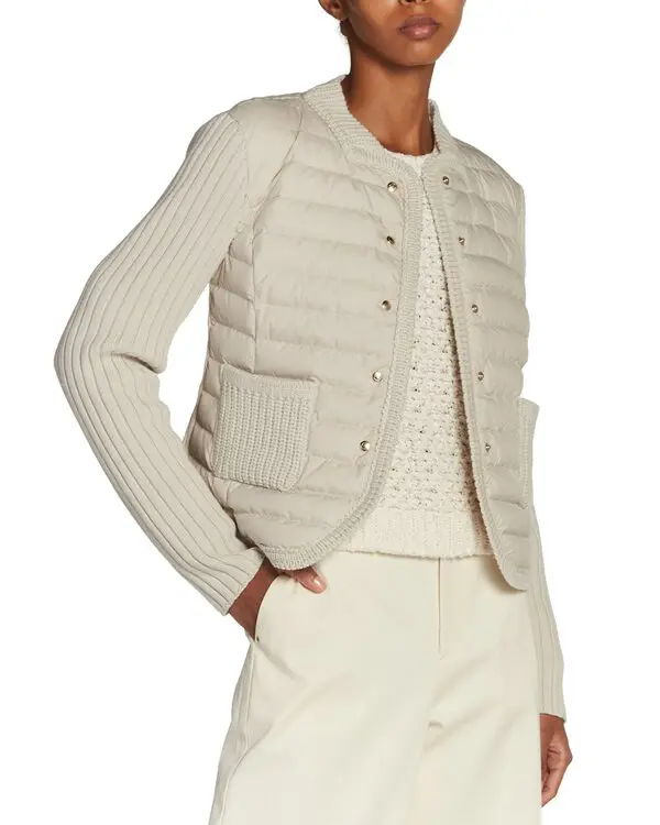 Moncler Mixed Media Leather Cardigan - Light Beige