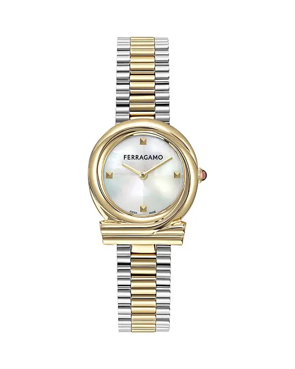 FERRAGAMO Gancini Twisted Watch, 28mm - White/two Tone