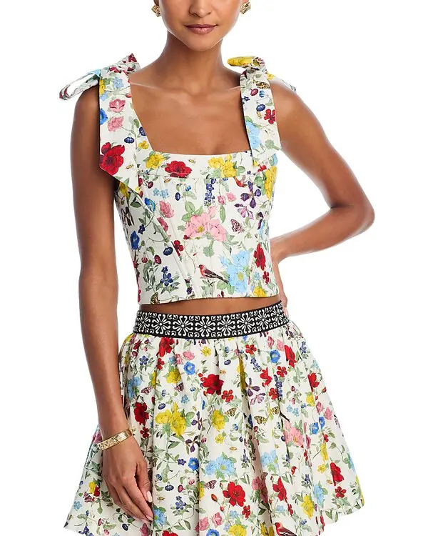 Alice + Olivia Clara Shoulder Bow Bustier Top