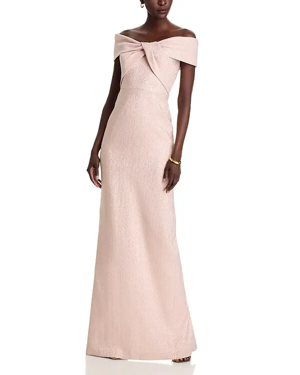 Rickie Freeman For Teri Jon Metallic Jacquard Gown Ice Pink