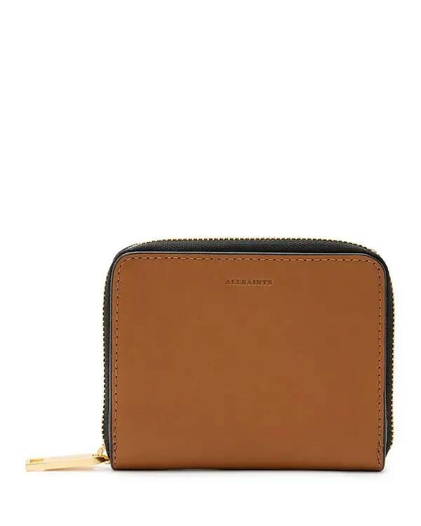 ALLSAINTS Lena Hex Leather Zip Wallet - Sepia Brown