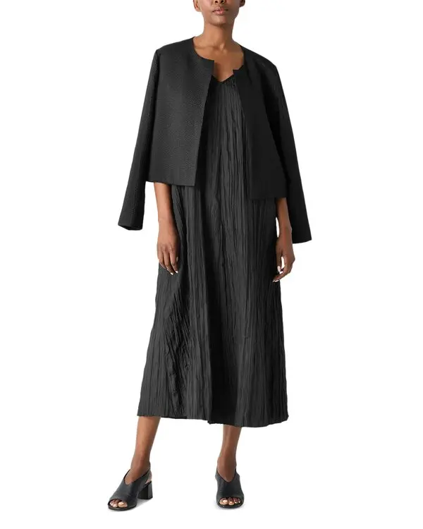 Eileen Fisher Crushed Silk Midi Dress In Black - 64% Off | Editorialist