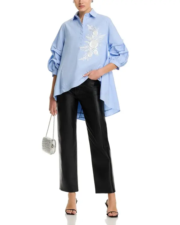 NANCY YANG Beaded Puffed Sleeve Top - Blue