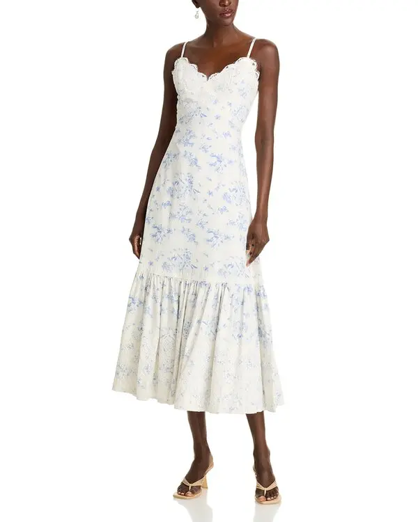 Aqua Lace Trim Midi Dress