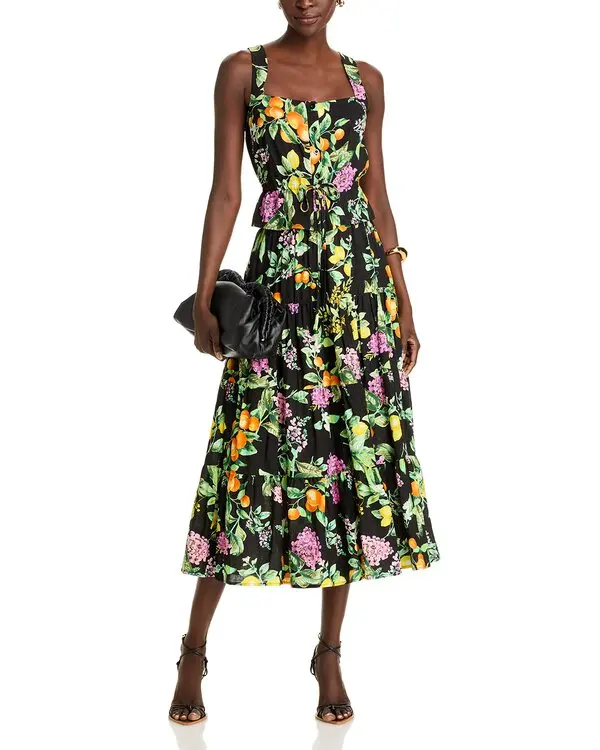 Aqua Fruit Print Midi Skirt - Black Multi