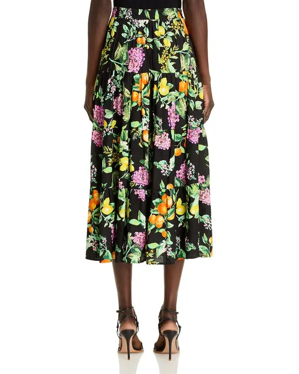 Aqua Fruit Print Midi Skirt - Black Multi