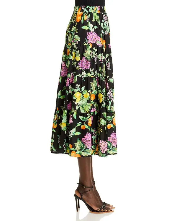 Aqua Fruit Print Midi Skirt - Black Multi