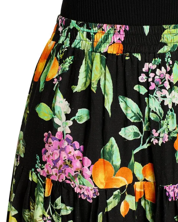 Aqua Fruit Print Midi Skirt - Black Multi