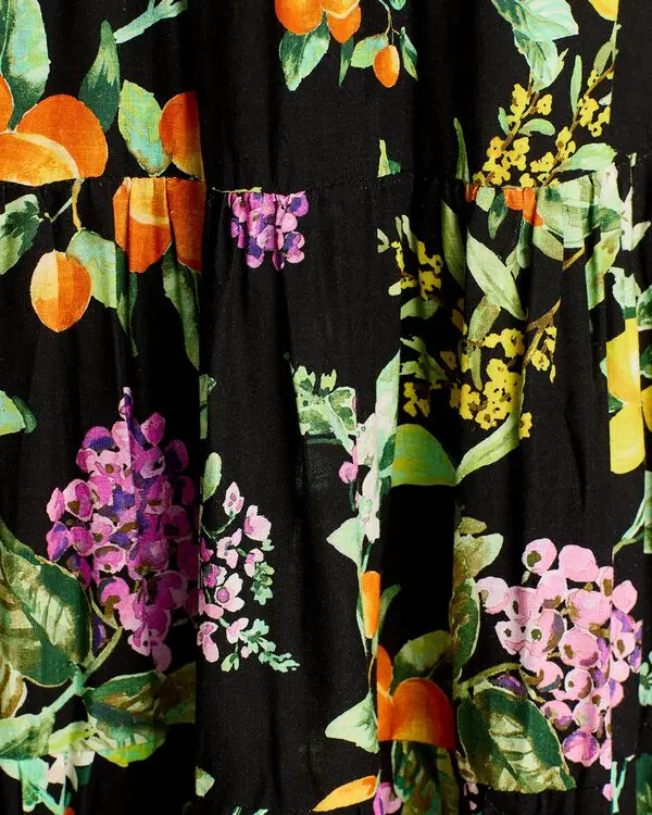 Aqua Fruit Print Midi Skirt - Black Multi